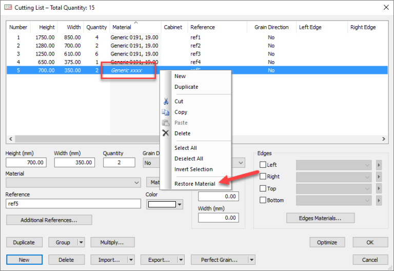 OptiCut create or import cutting list | WOOD DESIGNER