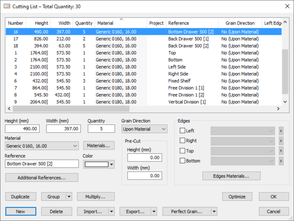 OptiCut create or import cutting list | WOOD DESIGNER