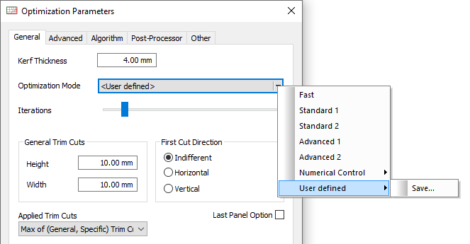 OptiCut optimization parameters | WOOD DESIGNER OptiCut optimization parameters | WOOD DESIGNER